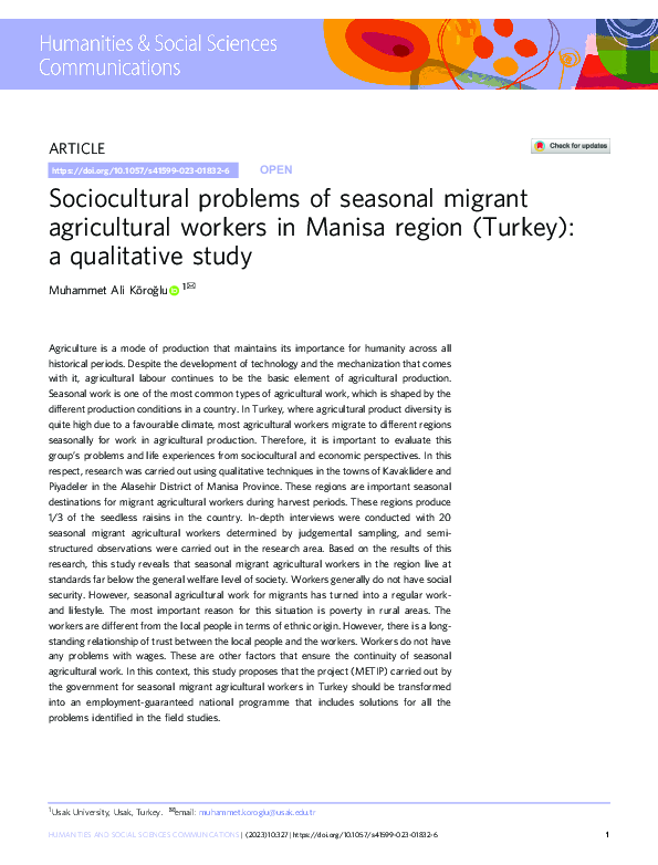 (PDF) Sociocultural problems of seasonal migrant agricultural workers ...
