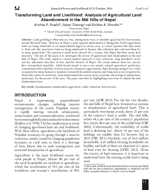 (PDF) Transforming Land and Livelihood: Analysis of Agricultural Land ...