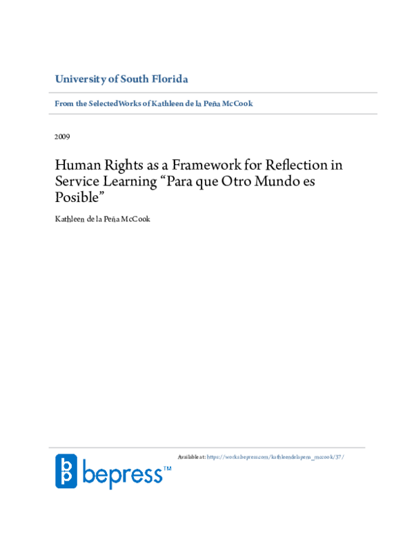 (PDF) "Human Rights as a Framework for Reflection in Service Learning ...