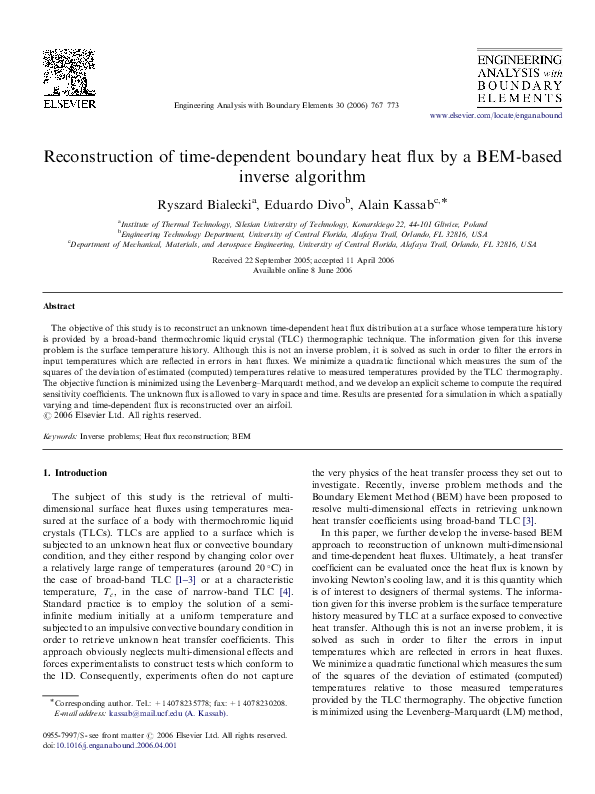 (PDF) Reconstruction of time-dependent boundary heat flux by a BEM-based inverse algorithm