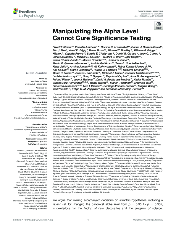 (PDF) Manipulating the Alpha Level Cannot Cure Significance Testing