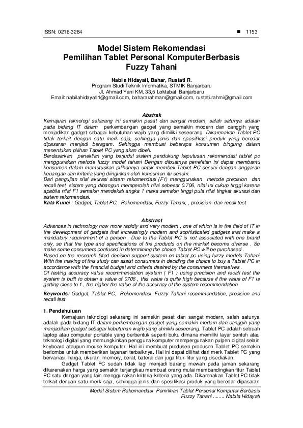 (PDF) Model Sistem Rekomendasi Pemilihan Tablet Personal ...