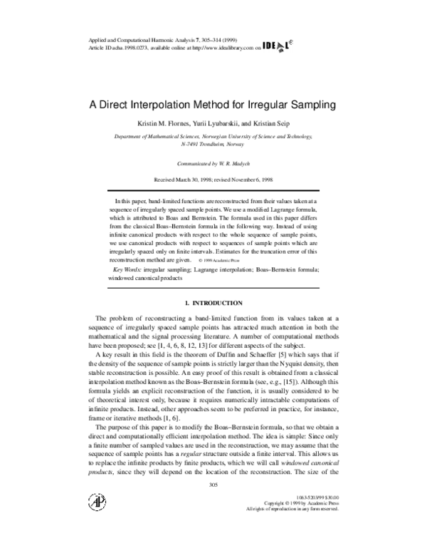 (PDF) A Direct Interpolation Method for Irregular Sampling