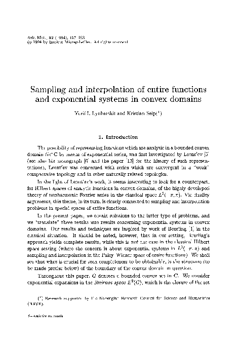 (PDF) Sampling and Interpolation in Convex Domains