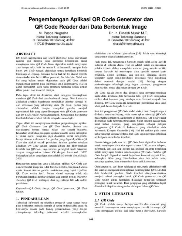 (PDF) Pengembangan Aplikasi QR Code Generator dan QR Code Reader dari Data Berbentuk Image