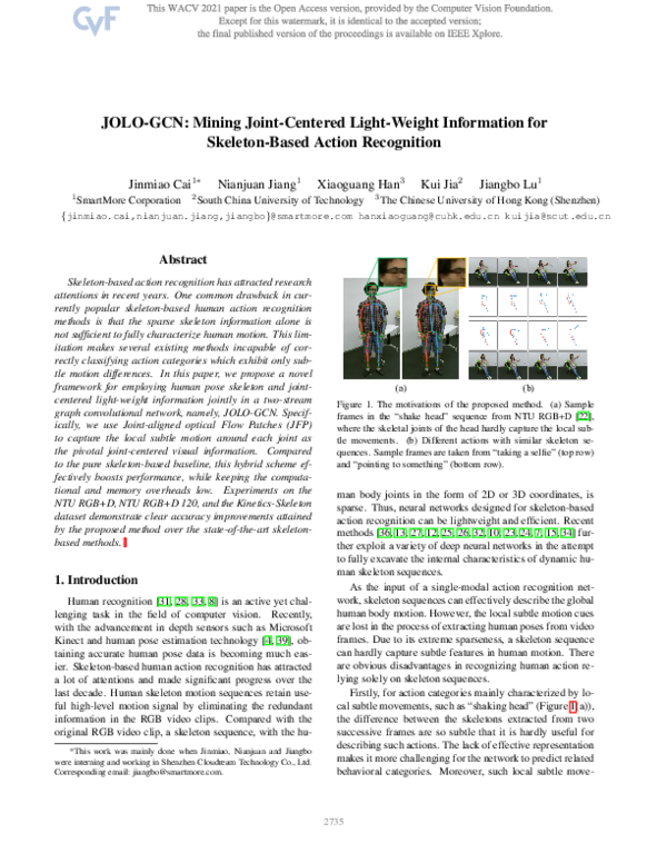 (PDF) JOLO-GCN: Mining Joint-Centered Light-Weight Information for Skeleton-Based Action Recognition
