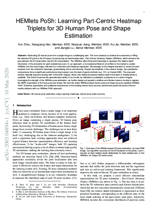 (PDF) HEMlets PoSh: Learning Part-Centric Heatmap Triplets for 3D Human Pose and Shape Estimation