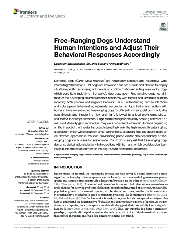 (PDF) Free-Ranging Dogs Understand Human Intentions and Adjust Their ...
