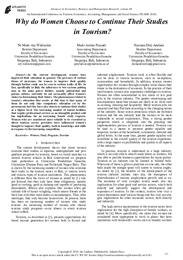 (PDF) Why do Women Choose to Continue Their Studies in Tourism?
