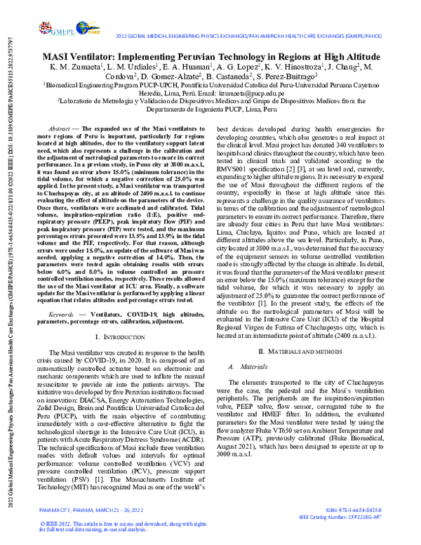 (PDF) MASI Ventilator: Implementing Peruvian Technology in Regions at High Altitude