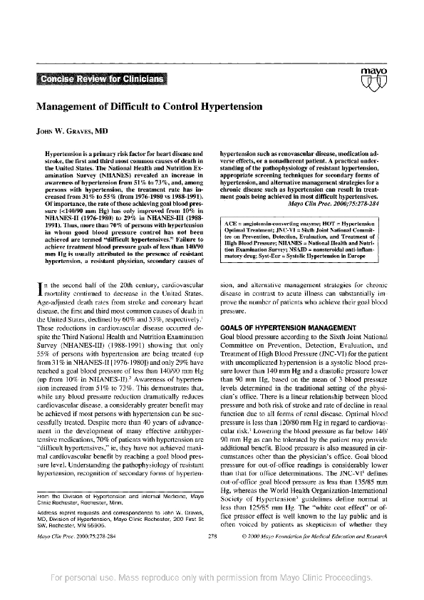 (PDF) Management of Difficult to Control Hypertension