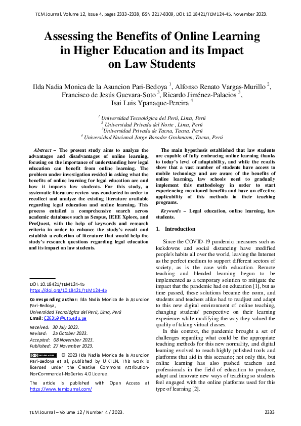 (PDF) Assessing the Benefits of Online Learning in Higher Education and ...