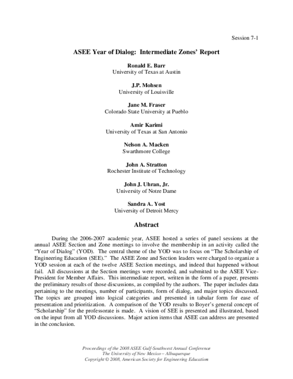 (PDF) ASEE Year of Dialog: Intermediate Zones’ Report