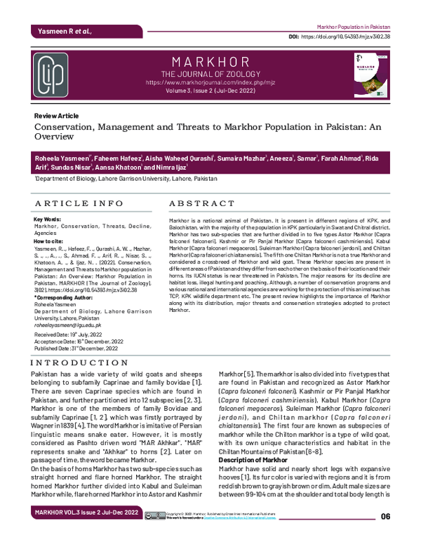 (PDF) Conservation, Management and Threats to Markhor population in ...