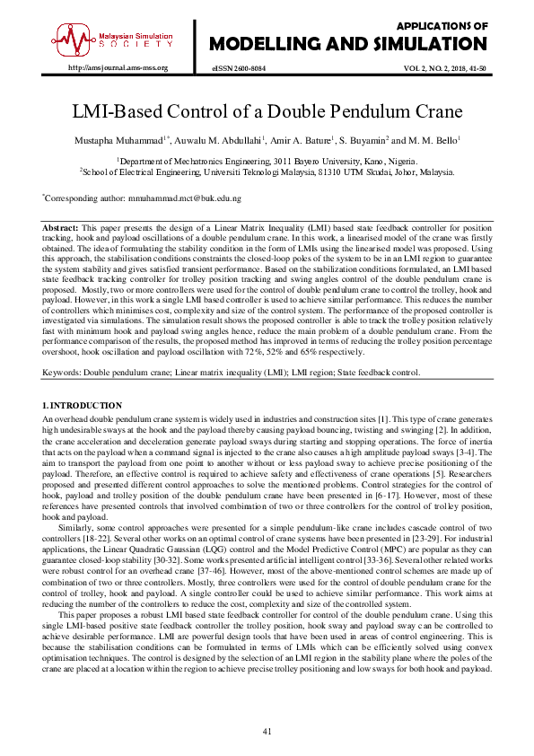 (PDF) LMI-Based Control of a Double Pendulum Crane