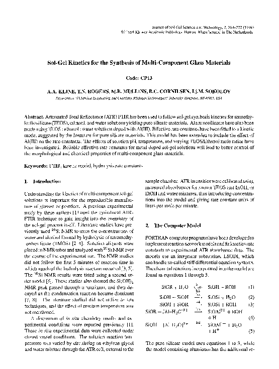 (PDF) Sol-gel kinetics for the synthesis of multi-component glass materials