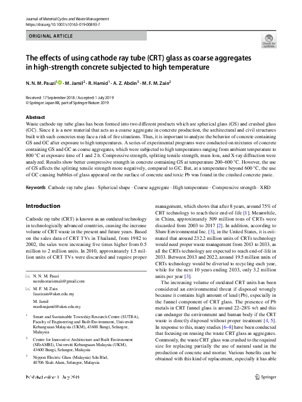 (PDF) The effects of using cathode ray tube (CRT) glass as coarse ...