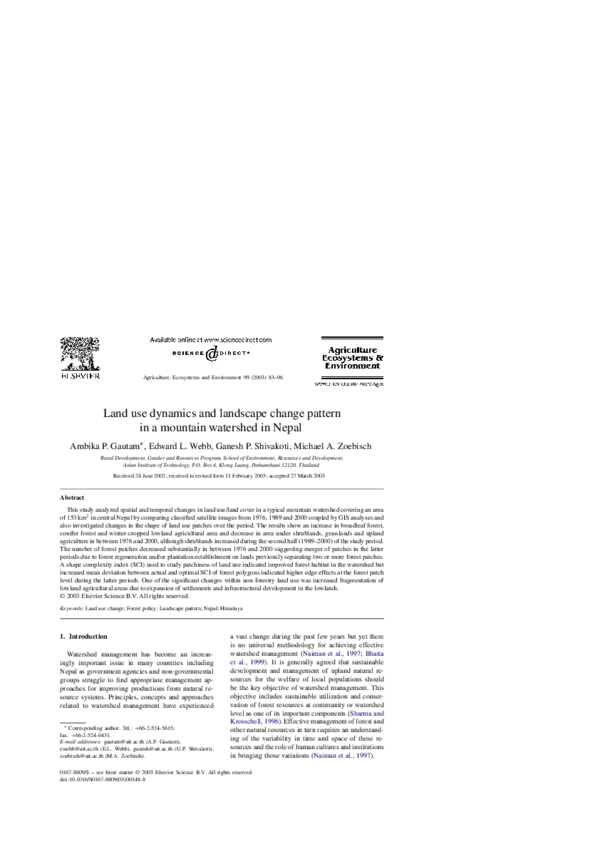 (PDF) Land use dynamics and landscape change pattern in a mountain watershed in Nepal