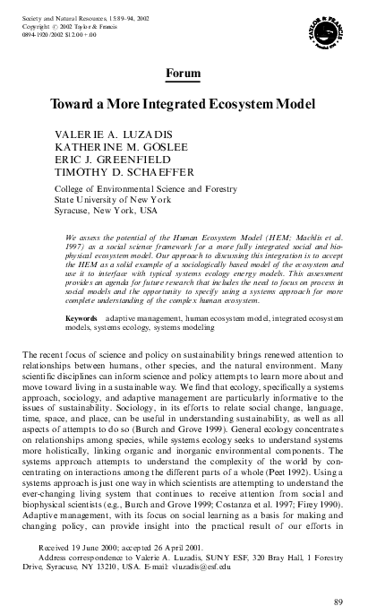 (PDF) Toward a More Integrated Ecosystem Model