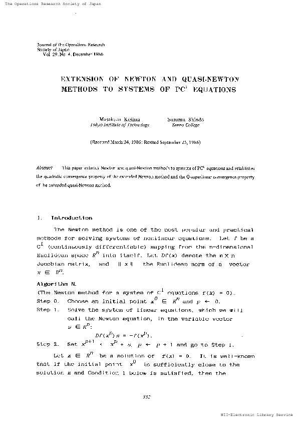 (PDF) Extension of Newton and Quasi-Newton Methods to Systems of PC^1 Equations