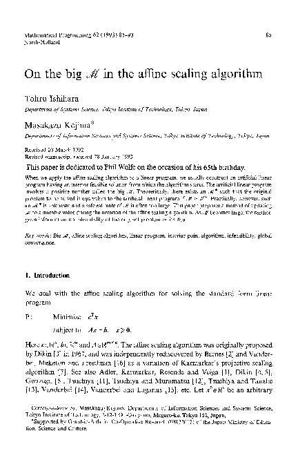 Pdf On The Bigℳ In The Affine Scaling Algorithm