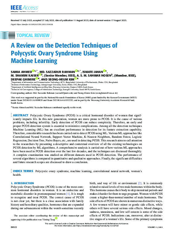 (PDF) A Review on the Detection Techniques of Polycystic Ovary Syndrome Using Machine Learning