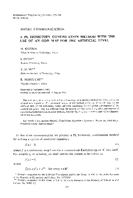 Pdf A Pl Homotopy Continuation Method With The Use Of An Odd Map For