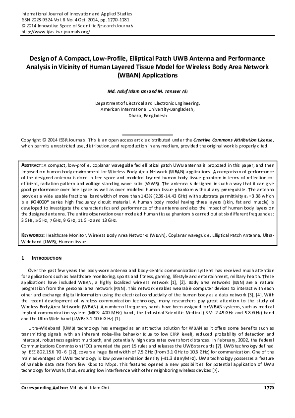 (PDF) Design of A Compact, Low-Profile, Elliptical Patch UWB Antenna and Performance Analysis in ...