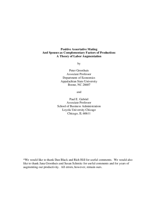 (PDF) Positive Assortative Mating and Spouses as Complementary Factors ...
