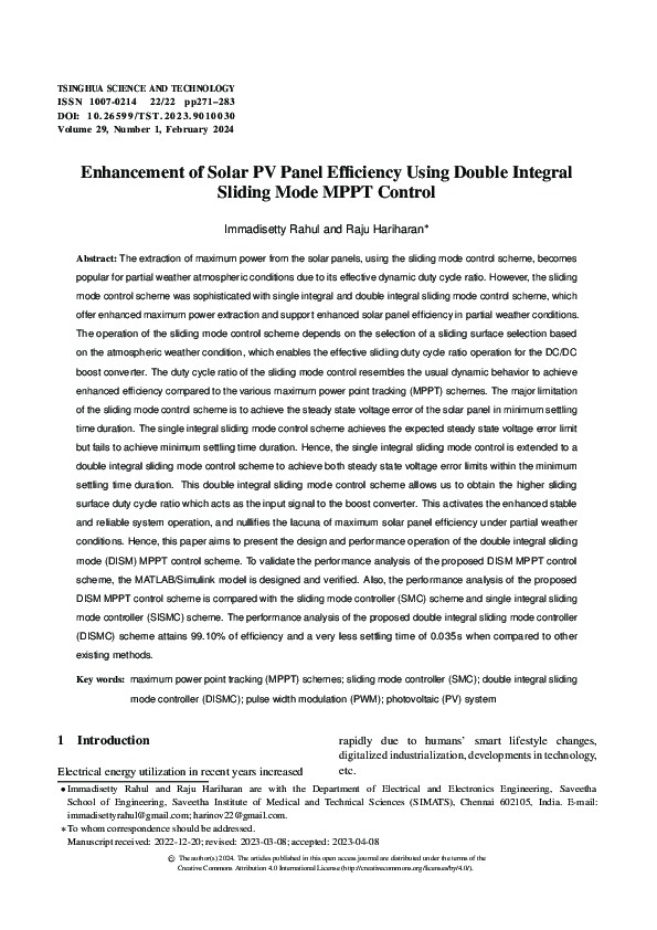 (PDF) Enhancement of Solar PV Panel Efficiency Using Double Integral Sliding Mode MPPT Control