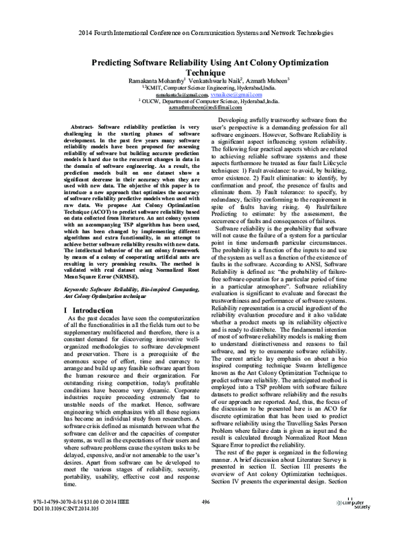 (PDF) Software Reliability Prediction by Using Ant Colony Optimization Technique