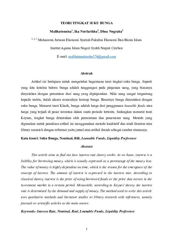 (PDF) TEORI TINGKAT SUKU BUNGA