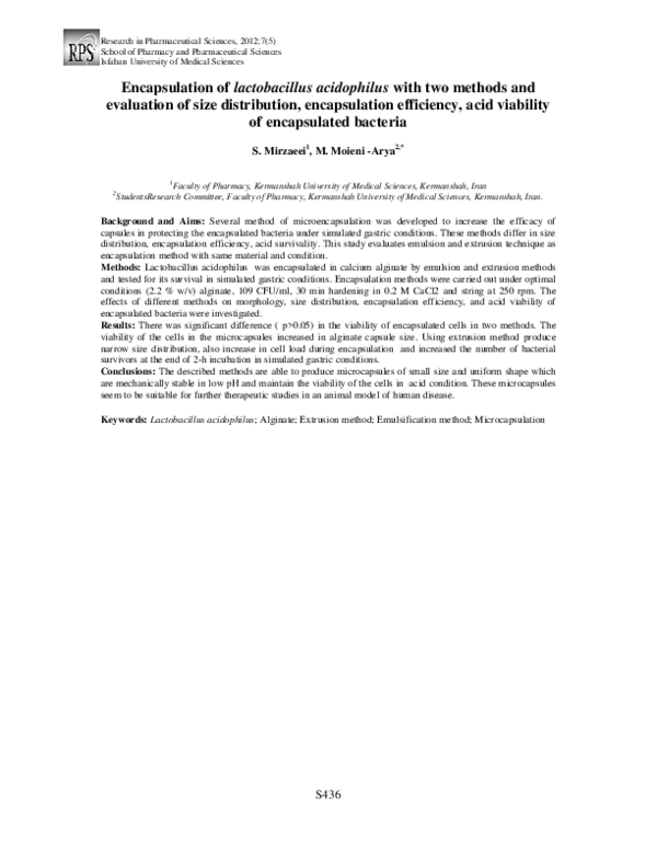 (PDF) Encapsulation of lactobacillus acidophilus with two methods and ...