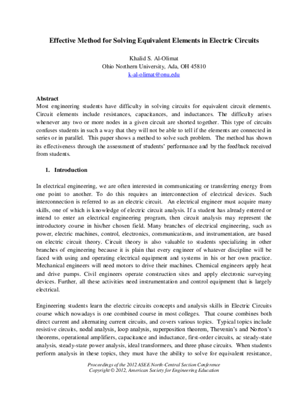 (PDF) Effective Method for Solving Equivalent Elements in Electric Circuits