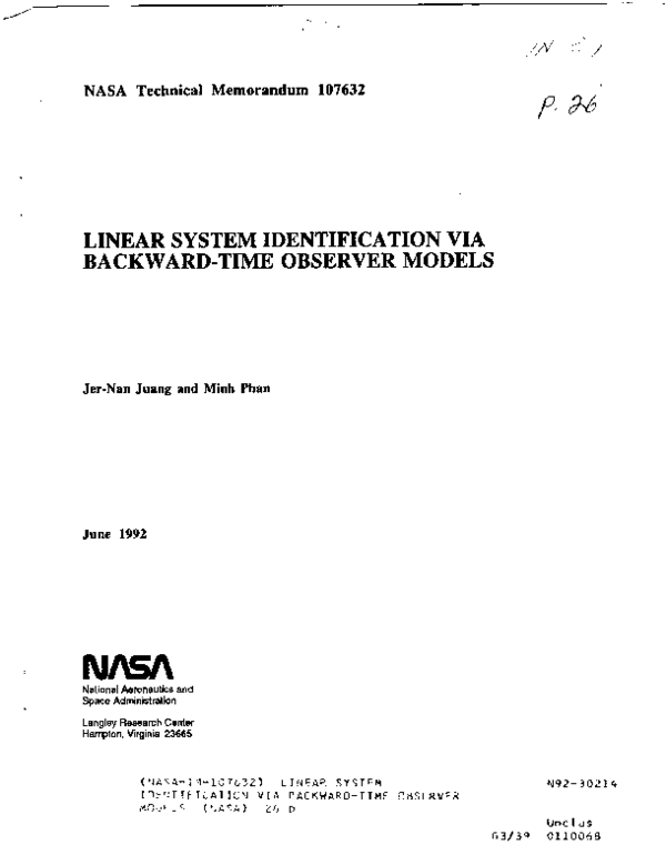 (PDF) Linear system identification via backward-time observer models