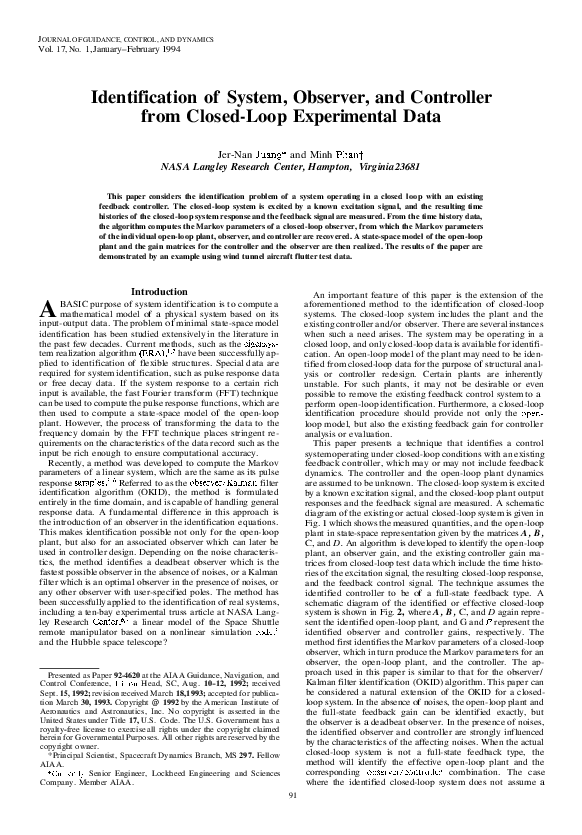 (PDF) Identification of system, observer, and controller from closed-loop experimental data ...
