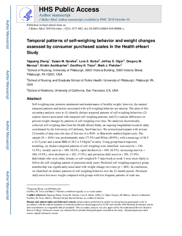 (PDF) Temporal patterns of self-weighing behavior and weight changes assessed by consumer ...