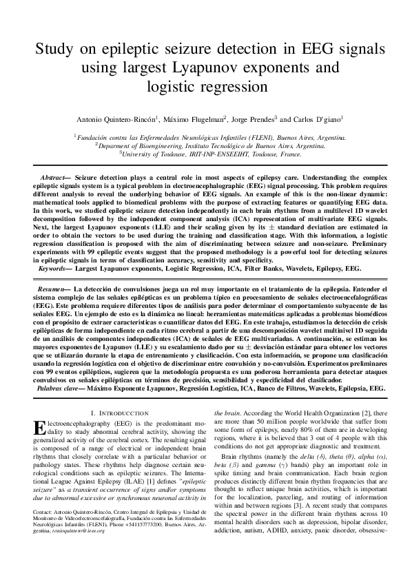 (PDF) Study on epileptic seizure detection in EEG signals using largest Lyapunov exponents and ...