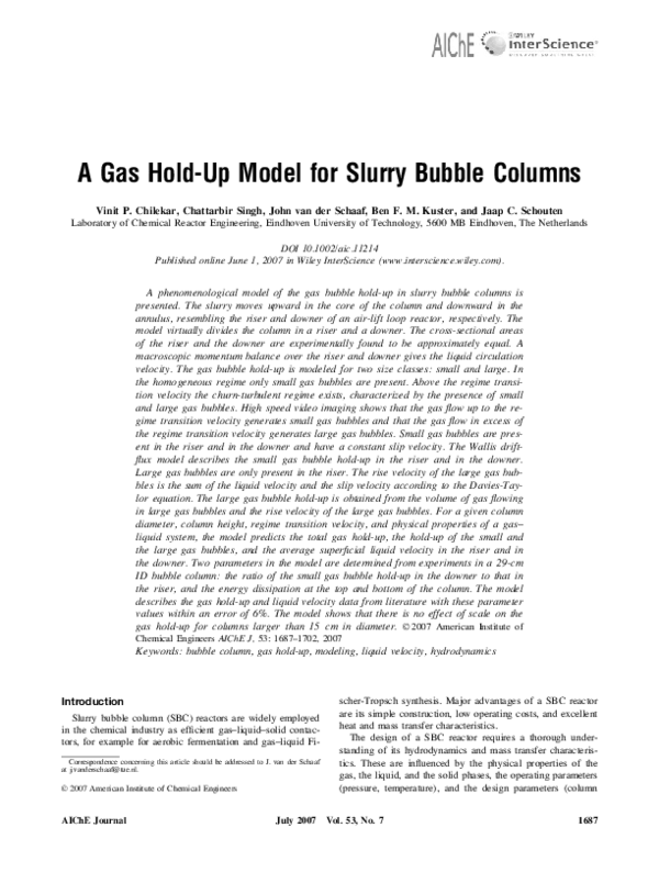 (PDF) A Gas hold-up model for slurry bubble columns