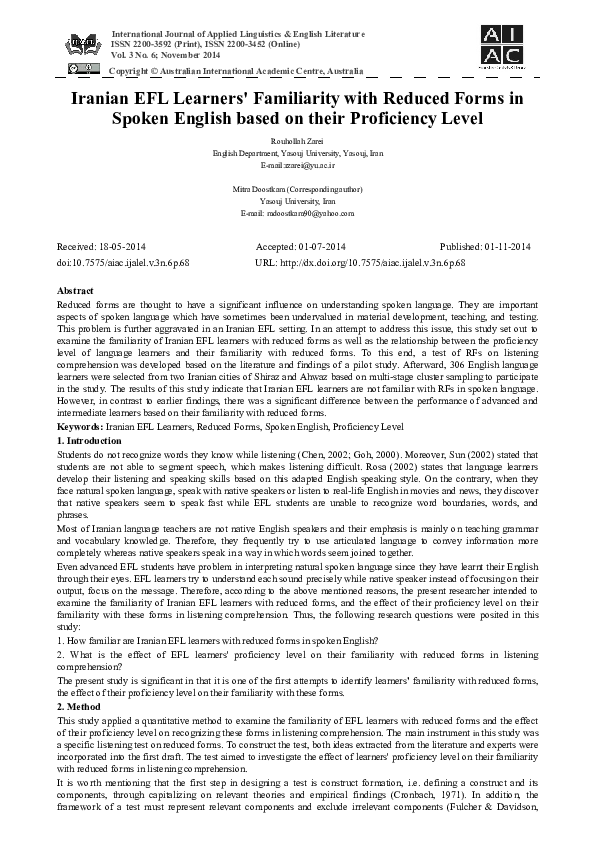 (PDF) Iranian EFL Learners’ Familiarity with Reduced Forms in Spoken ...