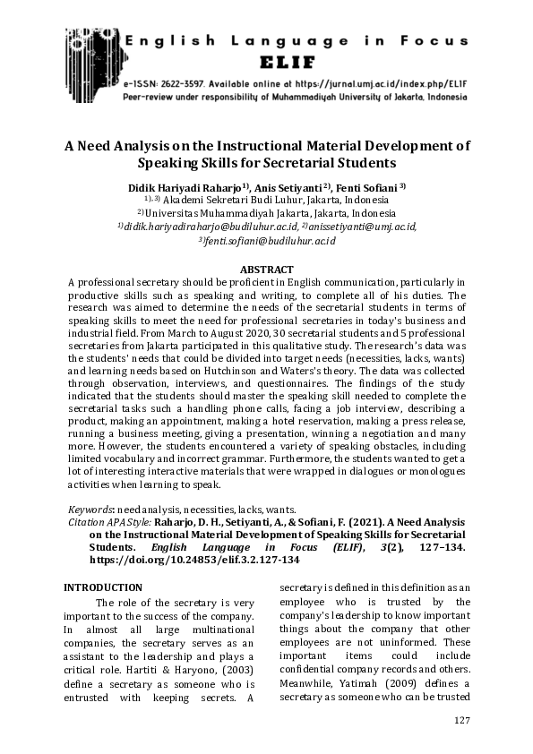 (PDF) A Need Analysis on the Instructional Material Development of ...