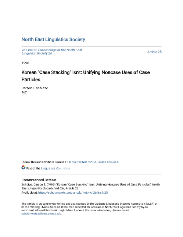 (PDF) Korean "Case Stacking" Isn't: Unifying Noncase Uses of Case Particles