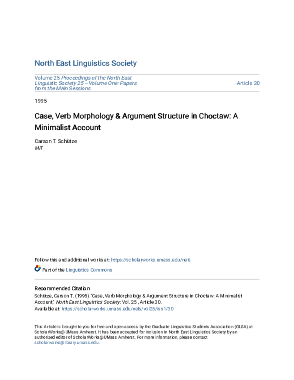 (PDF) Case, Verb Morphology & Argument Structure in Choctaw: A ...