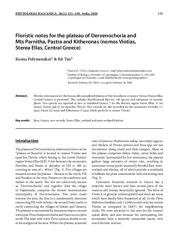 (PDF) Floristic notes for the plateau of Dervenochoria and Mts Parnitha ...