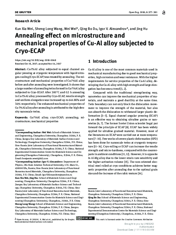 (PDF) Annealing effect on microstructure and mechanical properties of ...