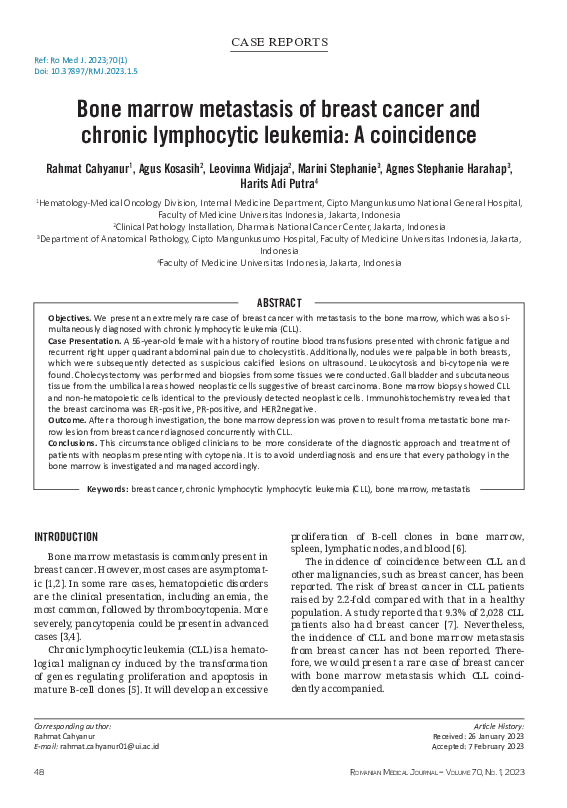 (PDF) Bone marrow metastasis of breast cancer and chronic lymphocytic ...