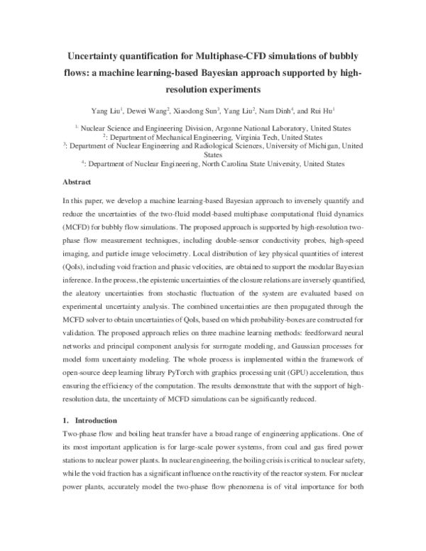 (PDF) Uncertainty quantification for Multiphase-CFD simulations of bubbly flows: a machine ...