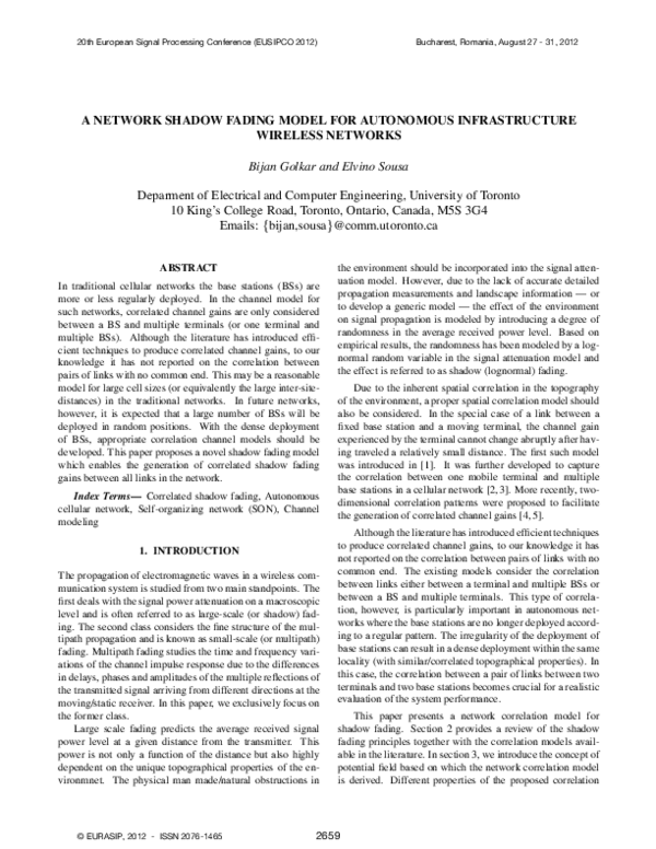 (PDF) A network shadow fading model for autonomous infrastructure wireless networks