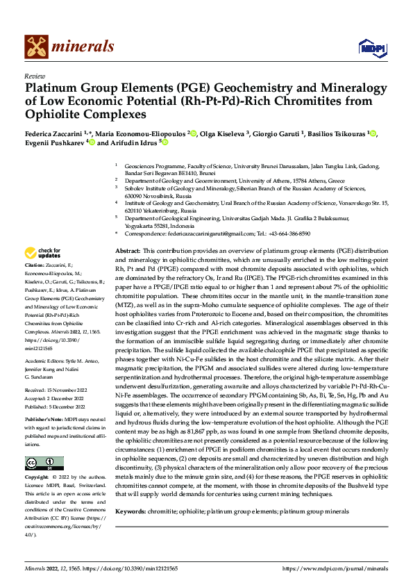 (PDF) Platinum Group Elements (PGE) Geochemistry and Mineralogy of Low Economic Potential (Rh-Pt ...