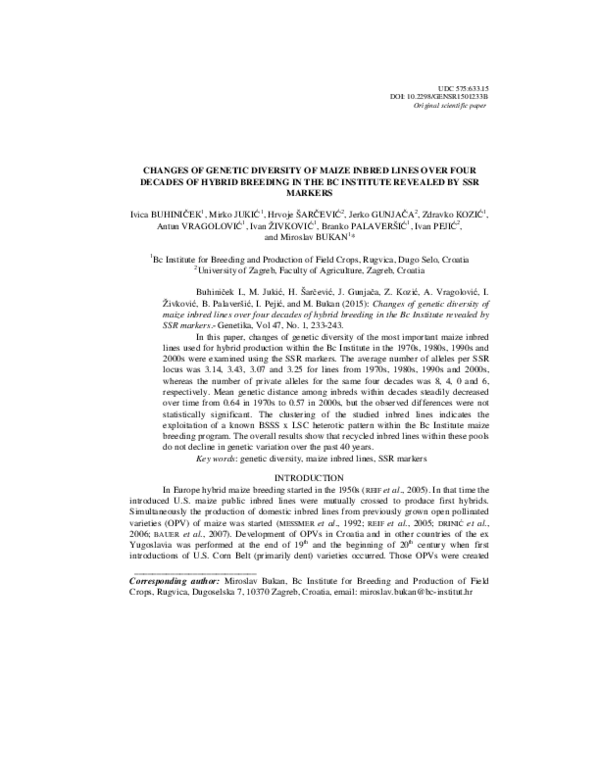 (PDF) Changes of genetic diversity of maize inbred lines over four ...